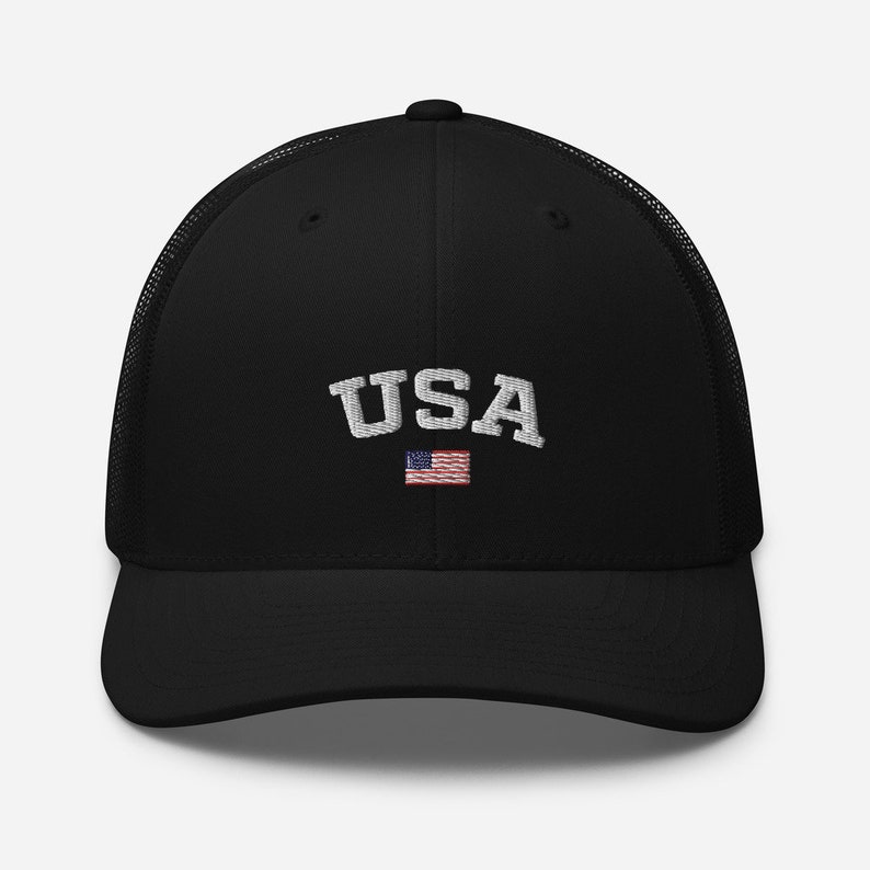 USA American Flag Embroidered Trucker Cap - Etsy
