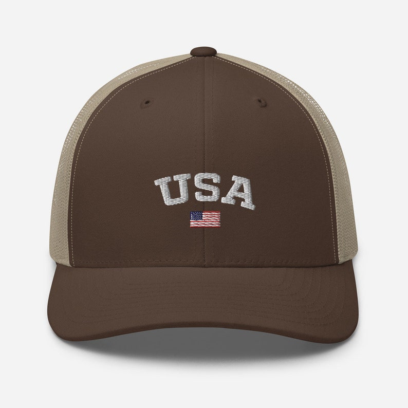 USA American Flag Embroidered Trucker Cap - Etsy