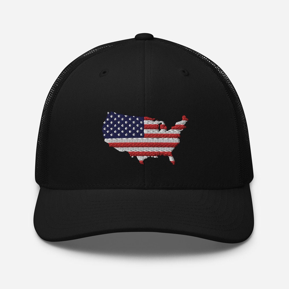 USA American Flag Embroidered Trucker Cap - Etsy