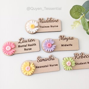 3D Daisy Wooden Name Badge: Personalized Teacher, Nurse, Doctor Gift - Etsy