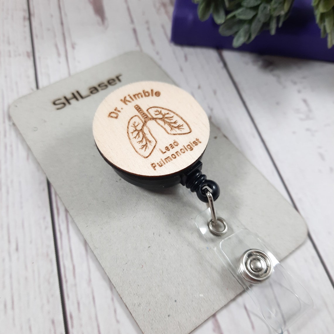 Personalised Medical Badge Reel, Wood Engraved Retractable ID Badges ...