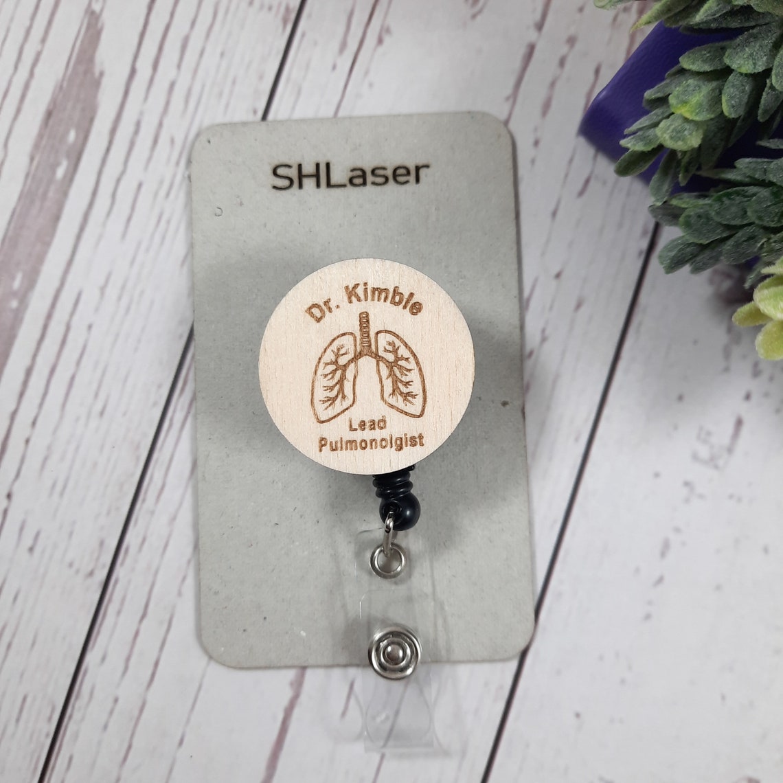 Personalised Medical Badge Reel, Wood Engraved Retractable ID Badges ...