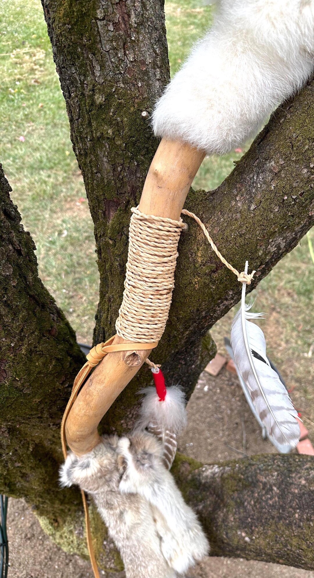 Handcrafted Woodland Staff: Rabbit Fur, Feathers, Danish Cord - Etsy