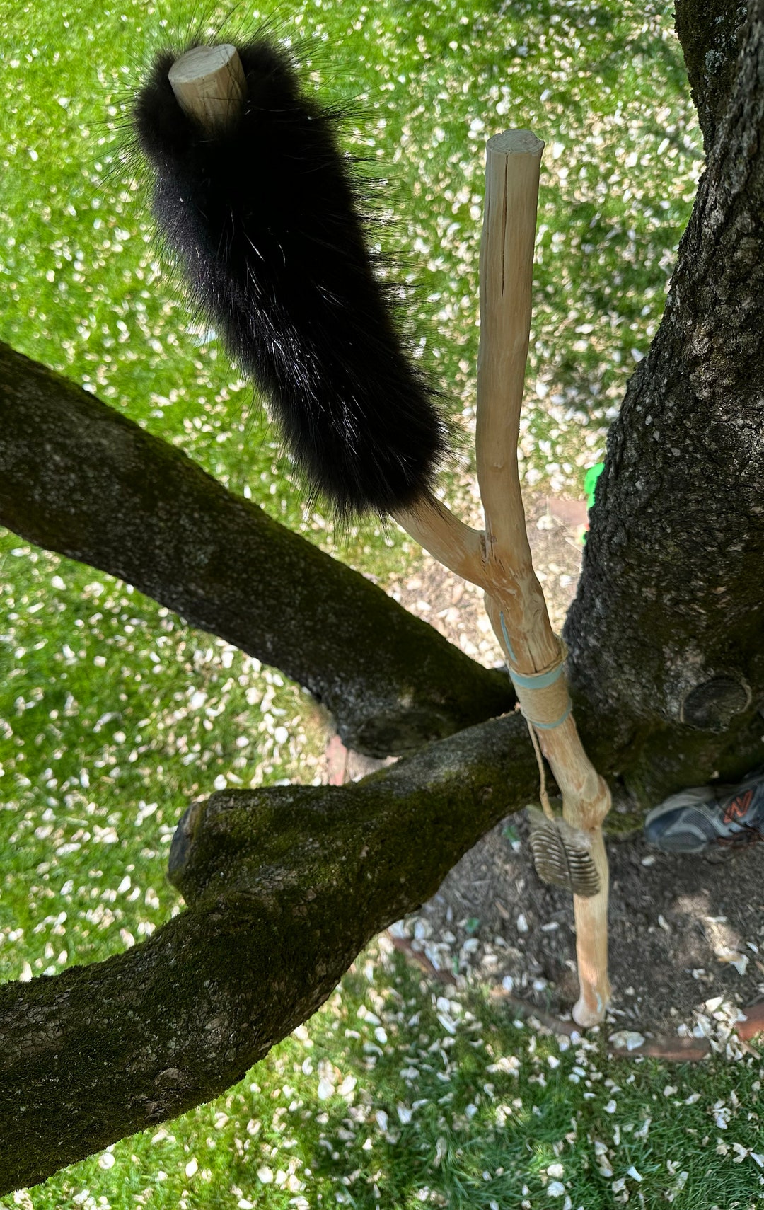 Handcrafted Rain Tree Spirit Staff: Turquoise Leather, Rabbit Fur ...