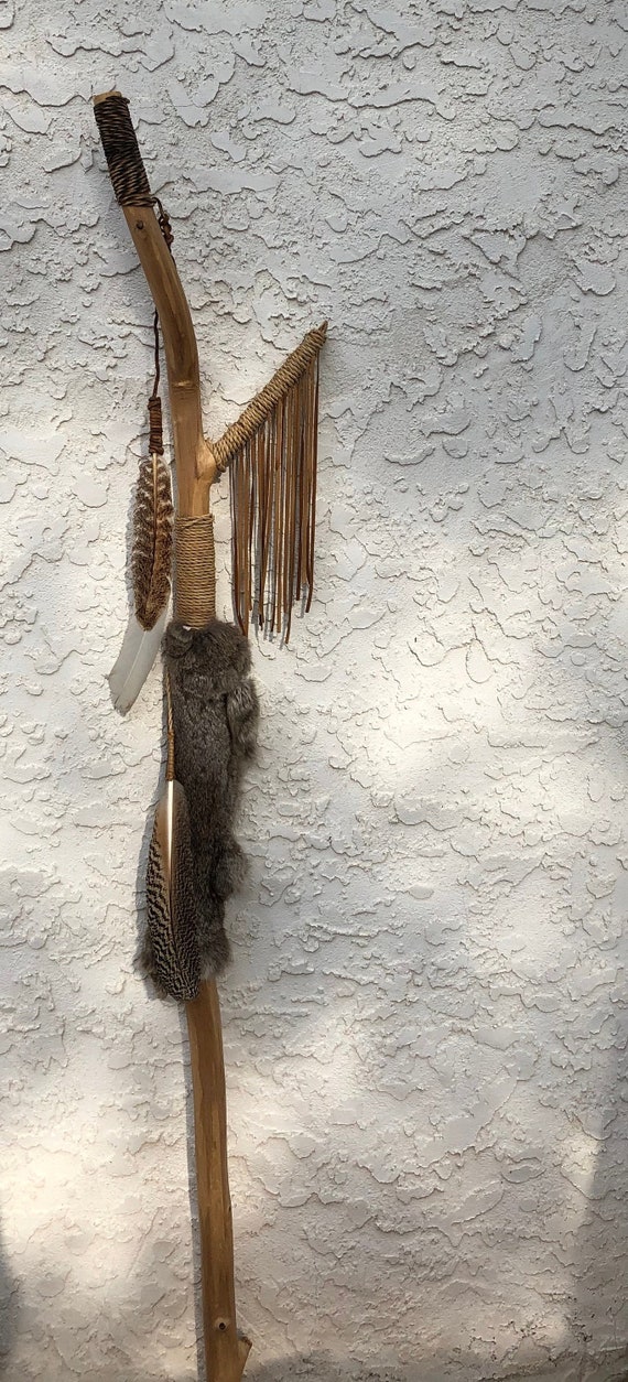 Gray-rabbit Staff With Leather Fringe | Etsy