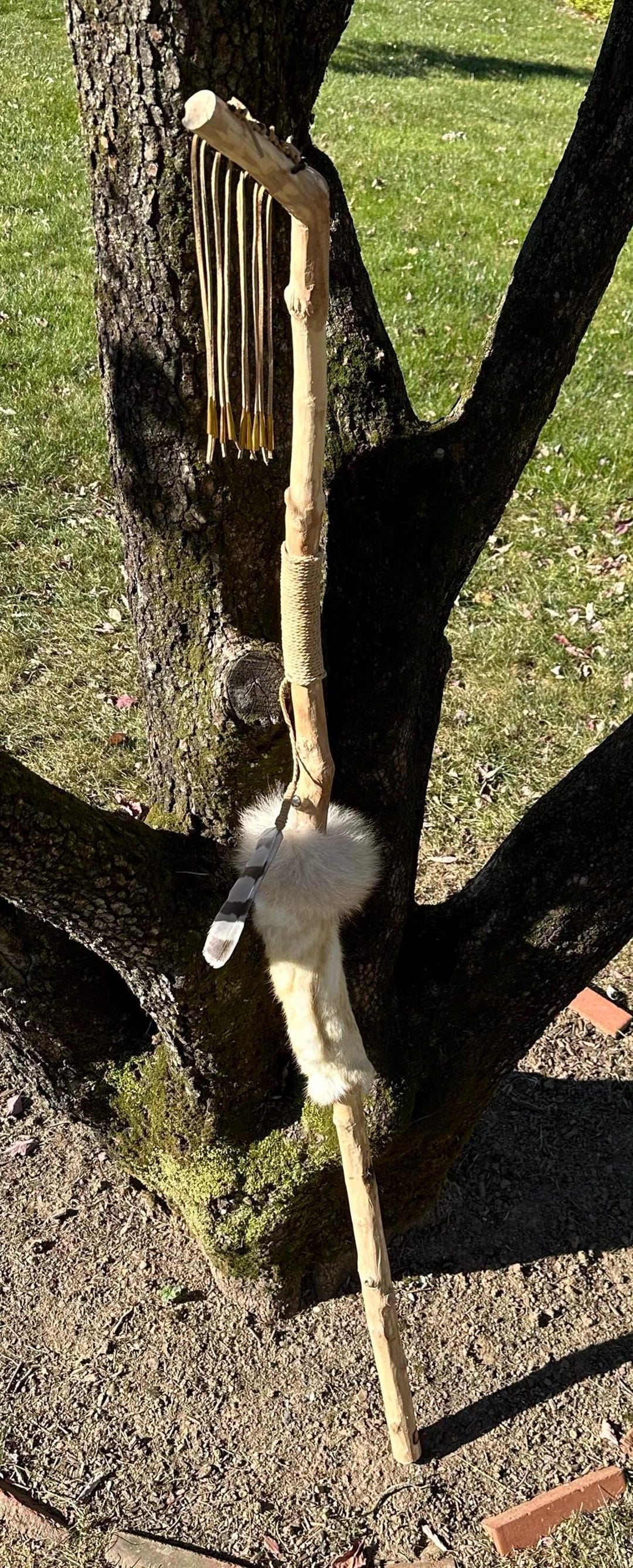 Whimsical Woodland Spirit Staff Handcrafted With Rabbit Fur, Feathers ...