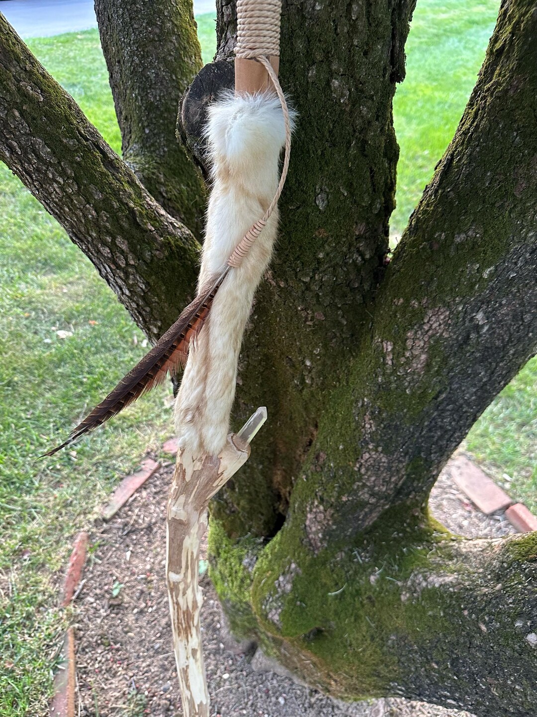 Handcrafted Wooden Magic Staff: Fur, Feathers, Leather - Cosplay Prop ...