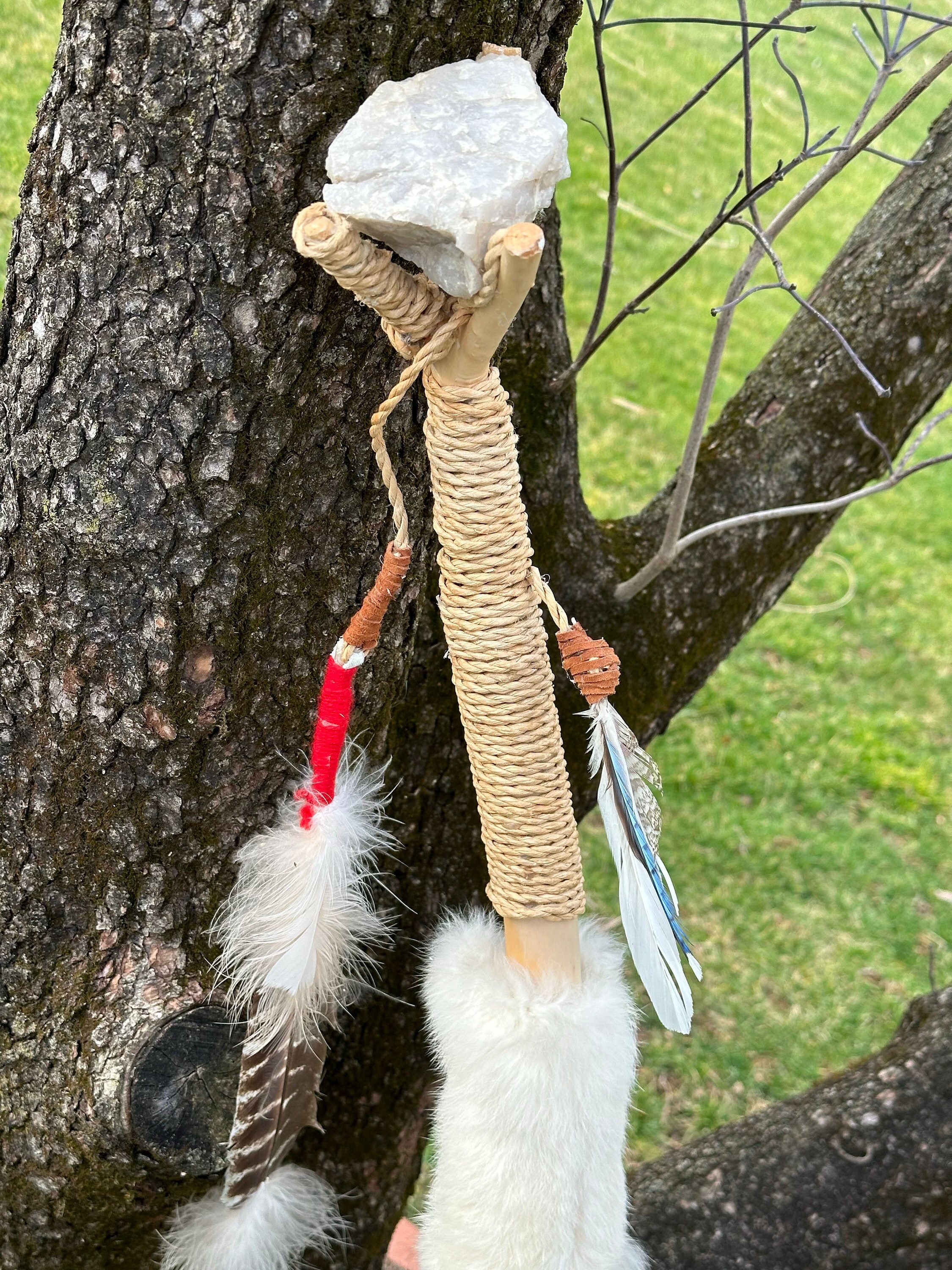 Crystal Topped White-rabbit Staff With Large Quartz Crystal Includes ...