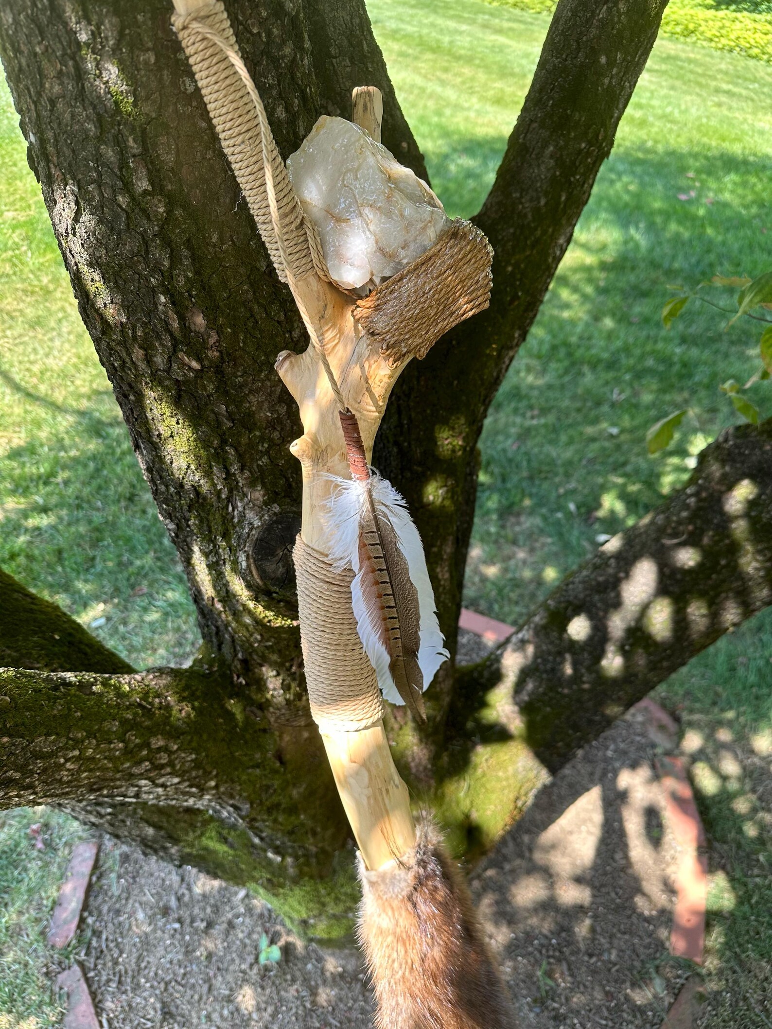Handcrafted Quartz Spirit Staff: Muskrat Fur & Feather Native American ...