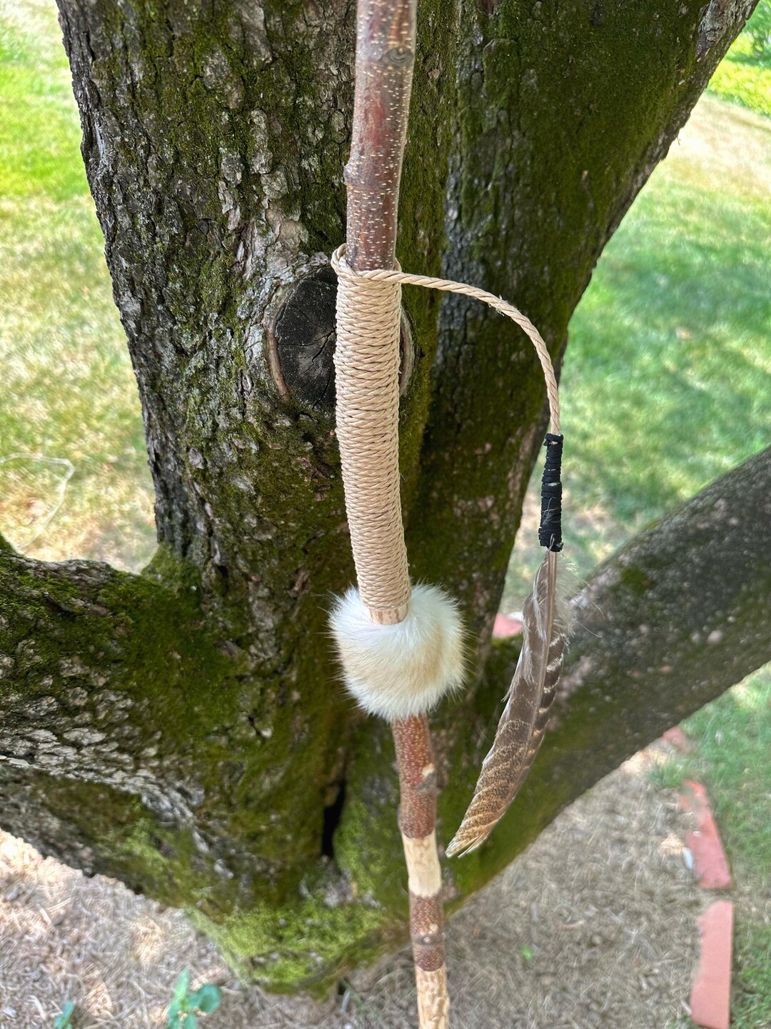 Feathered Spirit Staff: Handcrafted Birch Wood, Fur & Feather Cosplay ...