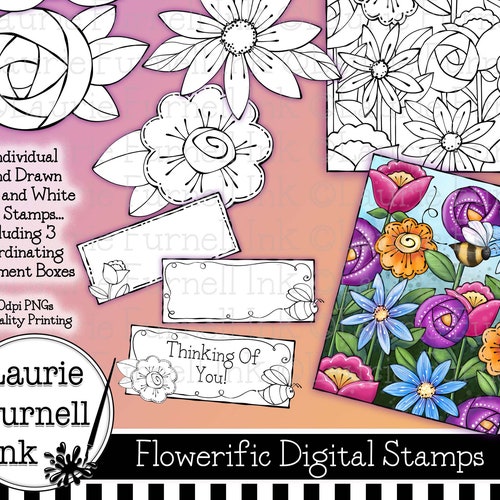 Flower Digital Stamps Floral Digi Stamps Laurie Furnell DIY - Etsy