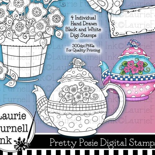 Flower Digital Stamps Floral Digi Stamps Laurie Furnell DIY - Etsy