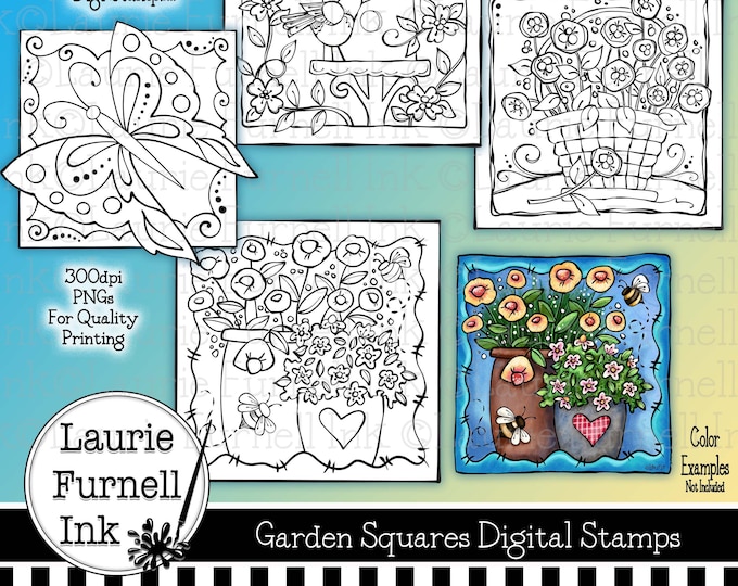 Flowers Digital Stamps, Garden Digital Stamps, Digi Stamps, Adult ...