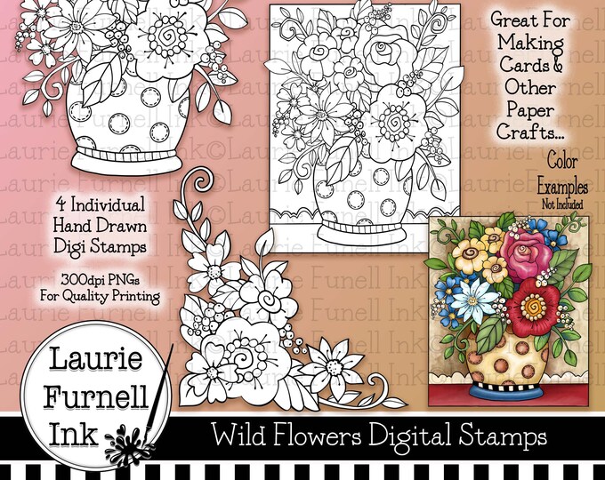Flowers Digital Stamps, Garden Digital Stamps, Digi Stamps, Adult ...