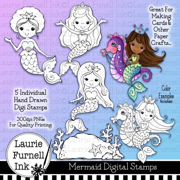 Mermaid Digi Stamp - Etsy