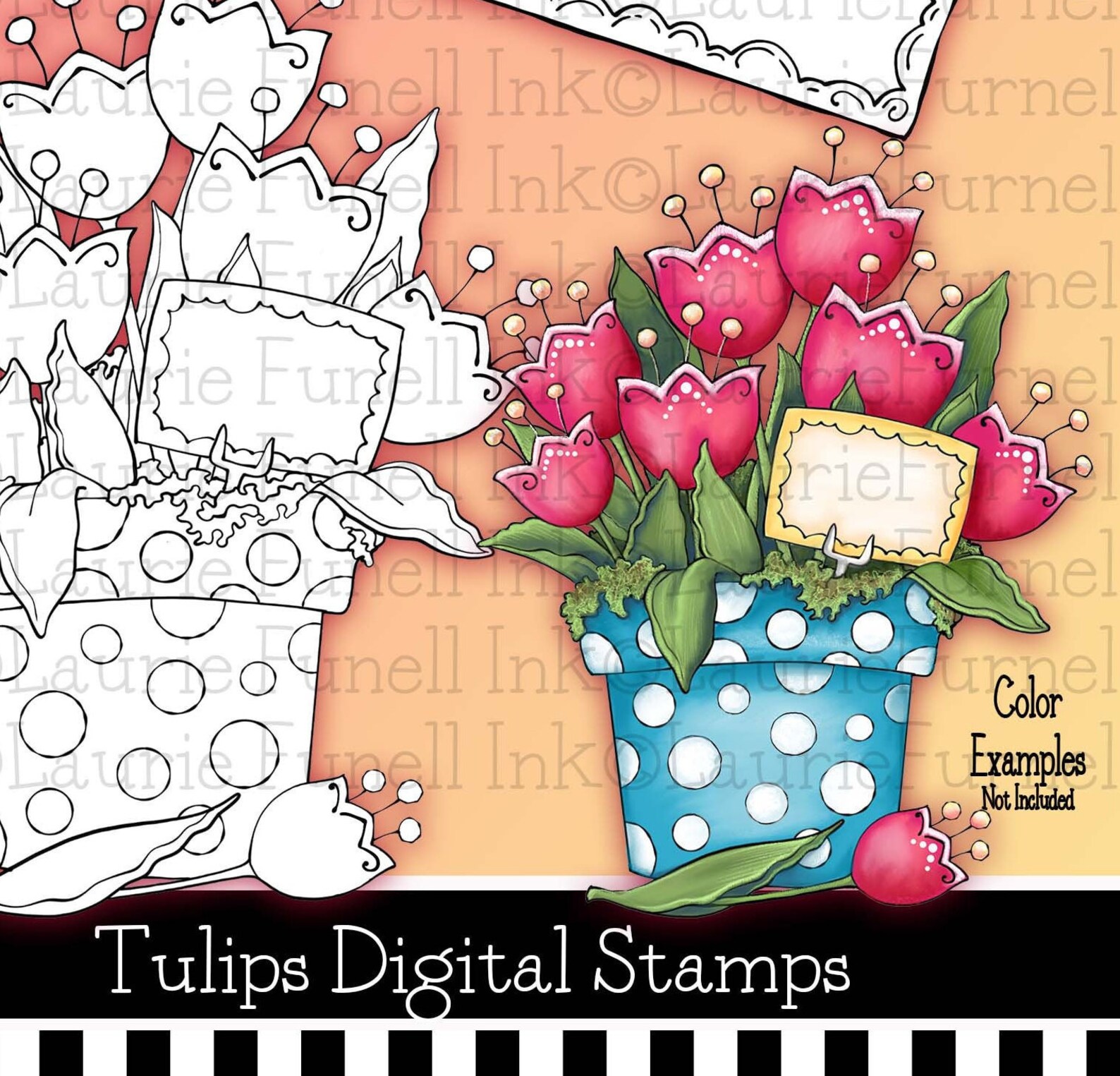 Floral Digital Stamps Tulip Digital Stamps Digi Stamps | Etsy