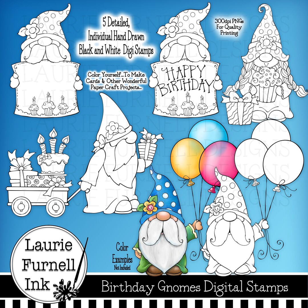 Gnome Digital Stamps, Birthday Day Digital Stamps, Digi Stamps, Adult ...