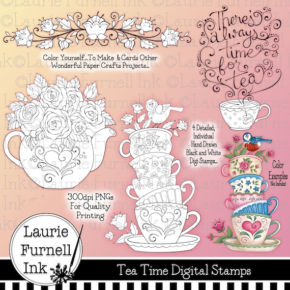 Rose Digital Stamps Teapot Digital Stamp Digi Stamps - Etsy