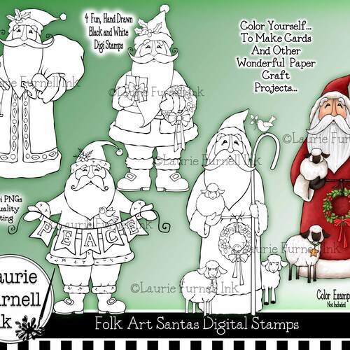 Folk Art Santa Digital Stamps Country Santa Digi Santa Line - Etsy