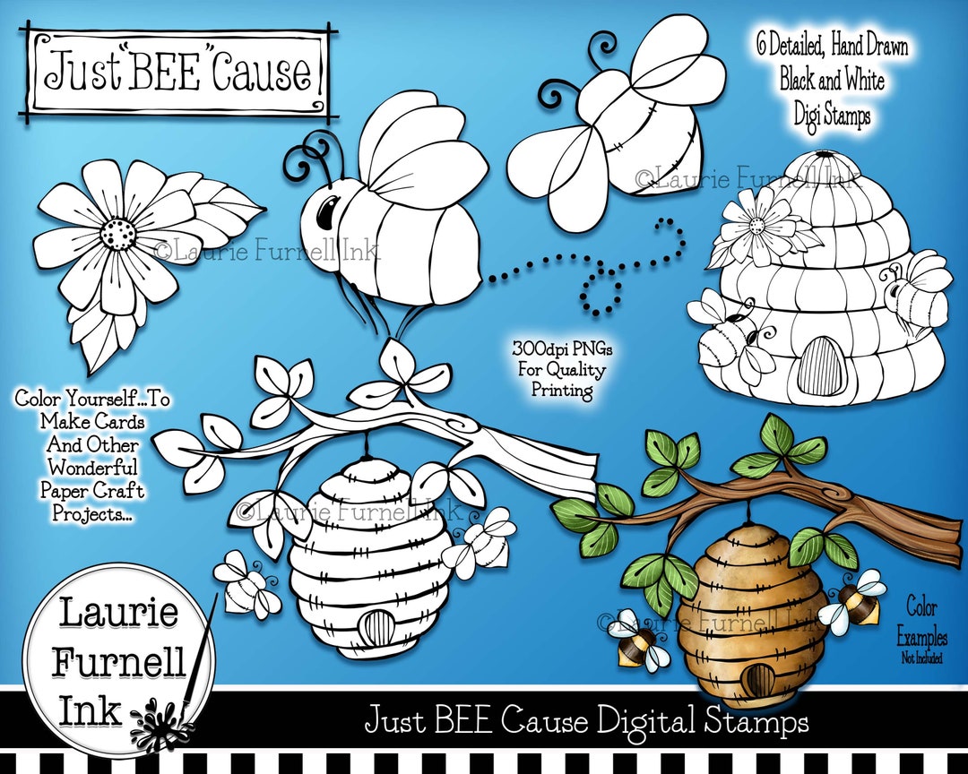 Bee Digi Stamps, Beehive Digi Stamps, Adult Coloring Page, Bee's Skep ...