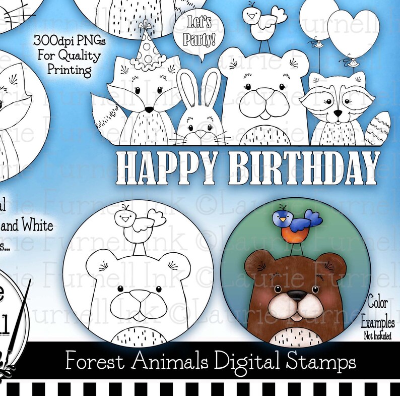 Forest Animal Digital Stamp Laurie Furnell Birthday Digital - Etsy