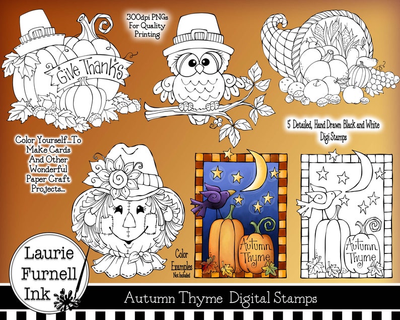 Autumn Digi Stamps Thanksgiving Digital Stamp Scarecrow - Etsy