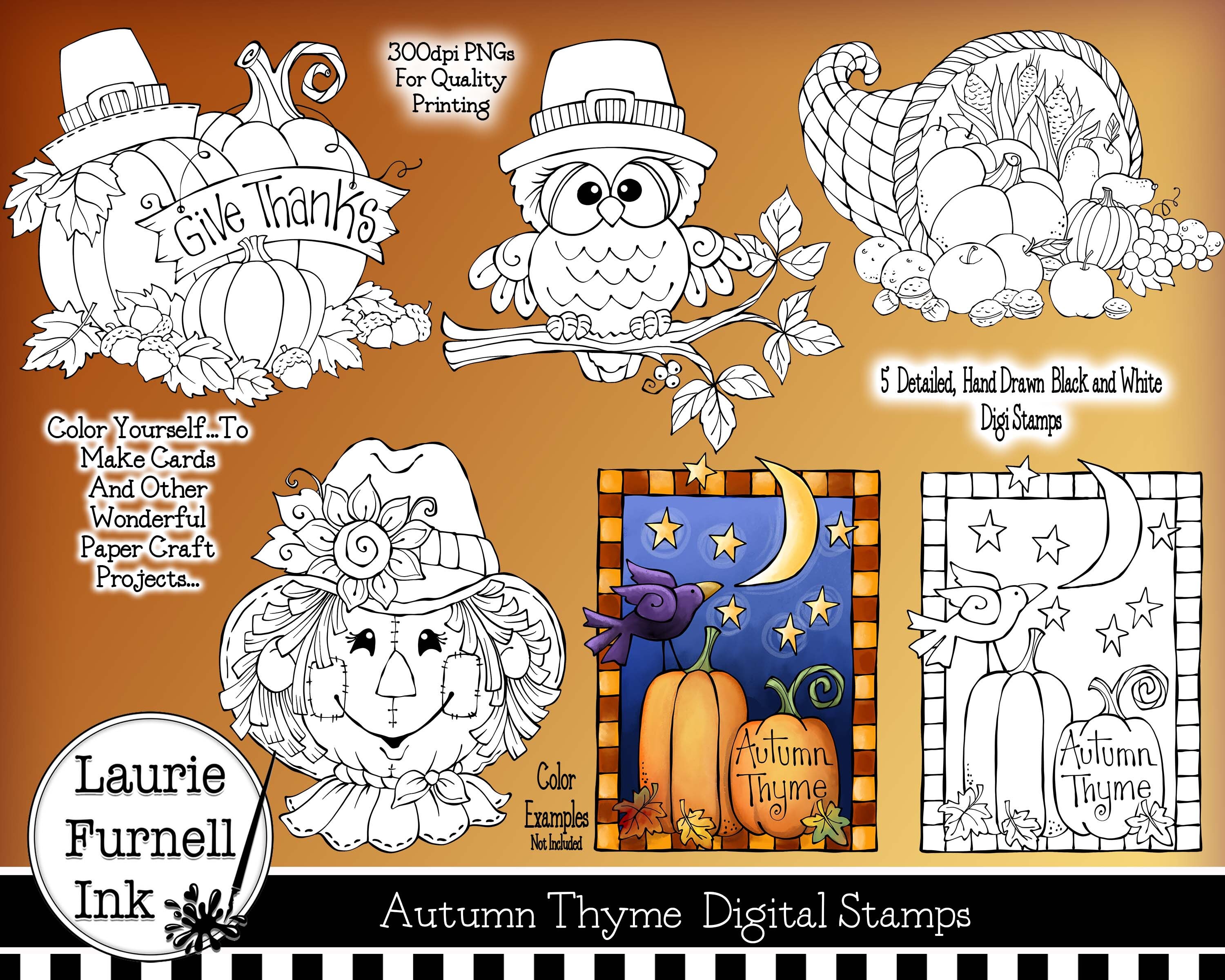 Autumn Digi Stamps Thanksgiving Digital Stamp Scarecrow | Etsy