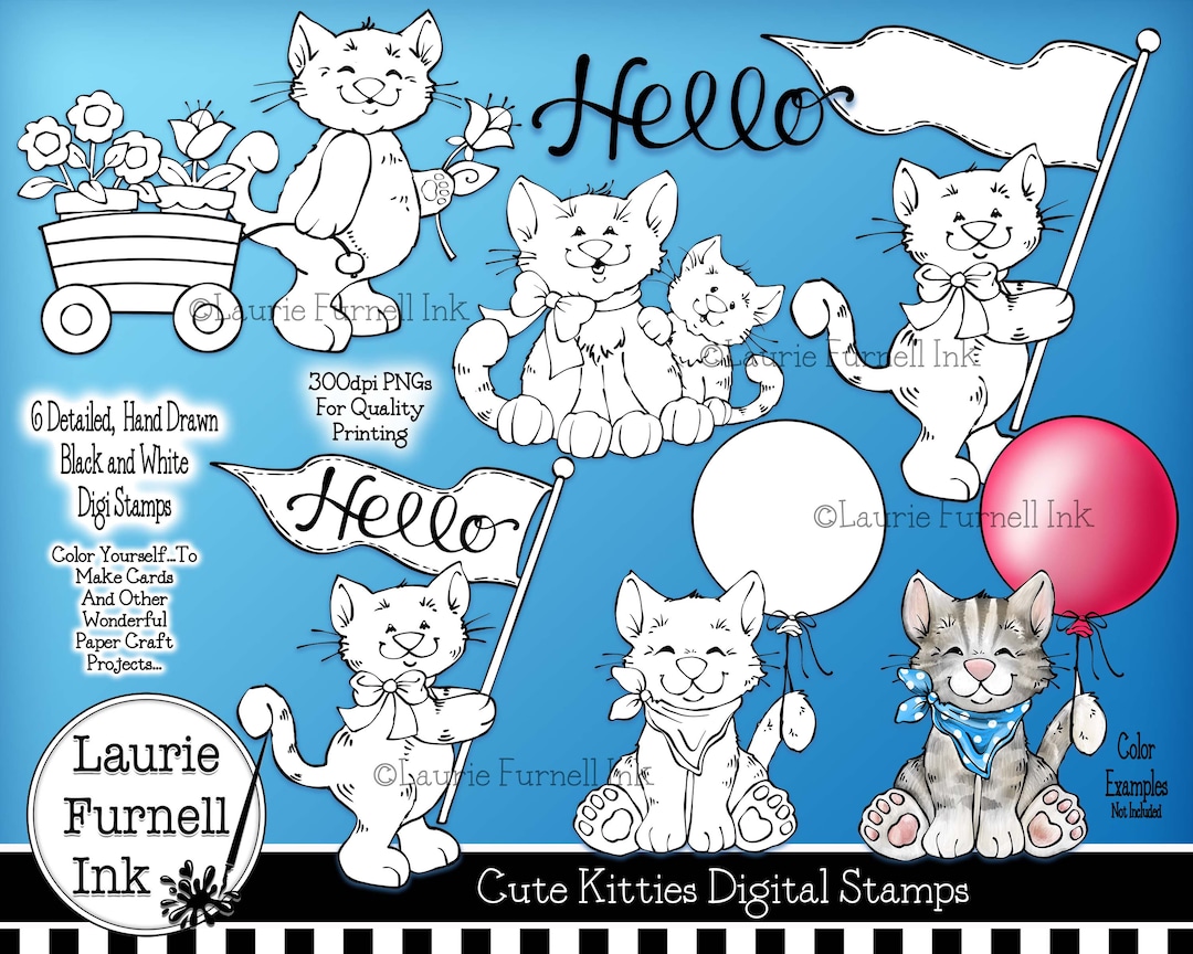 Cute Kitties Digital Stamps, Cat Digi Stamps, Kitty Digi Stamps, Black ...