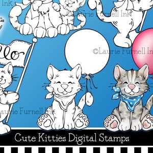 Cute Kitties Digital Stamps, Cat Digi Stamps, Kitty Digi Stamps, Black ...