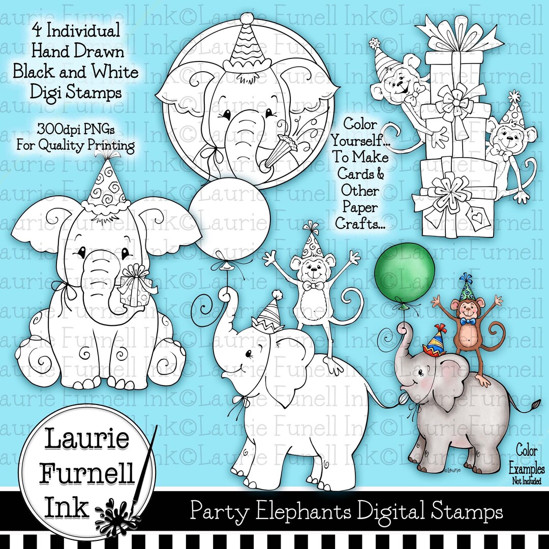 Elephant Digital Stamps, Party Animal Digital Stamps, Digi Stamps ...