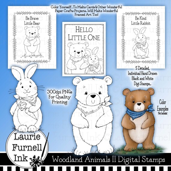 Woodland Animal Digis Bear Digital Stamp Rabbit Digital - Etsy