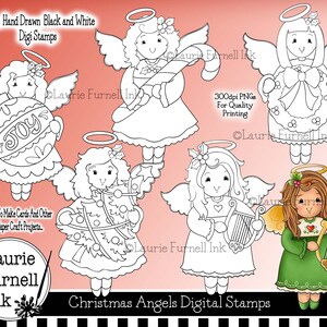 Christmas Angel Digi Stamp, Holiday Digital Stamp, Holiday Angel Clip ...