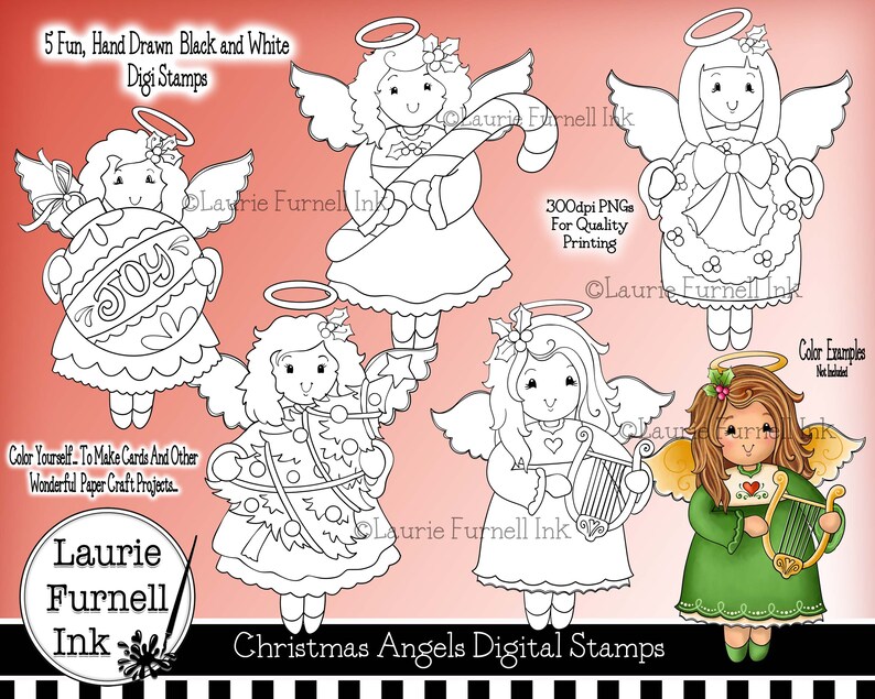 Christmas Angel Digi Stamp Holiday Digital Stamp Holiday - Etsy