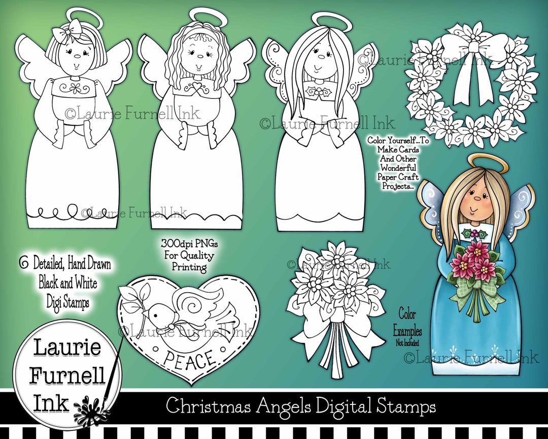 Christmas Angel Digi Stamp, Holiday Digital Stamp, Holiday Angel Clip ...