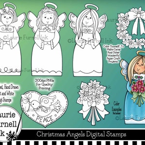 Christmas Angel Digi Stamp, Holiday Digital Stamp, Holiday Angel Clip ...