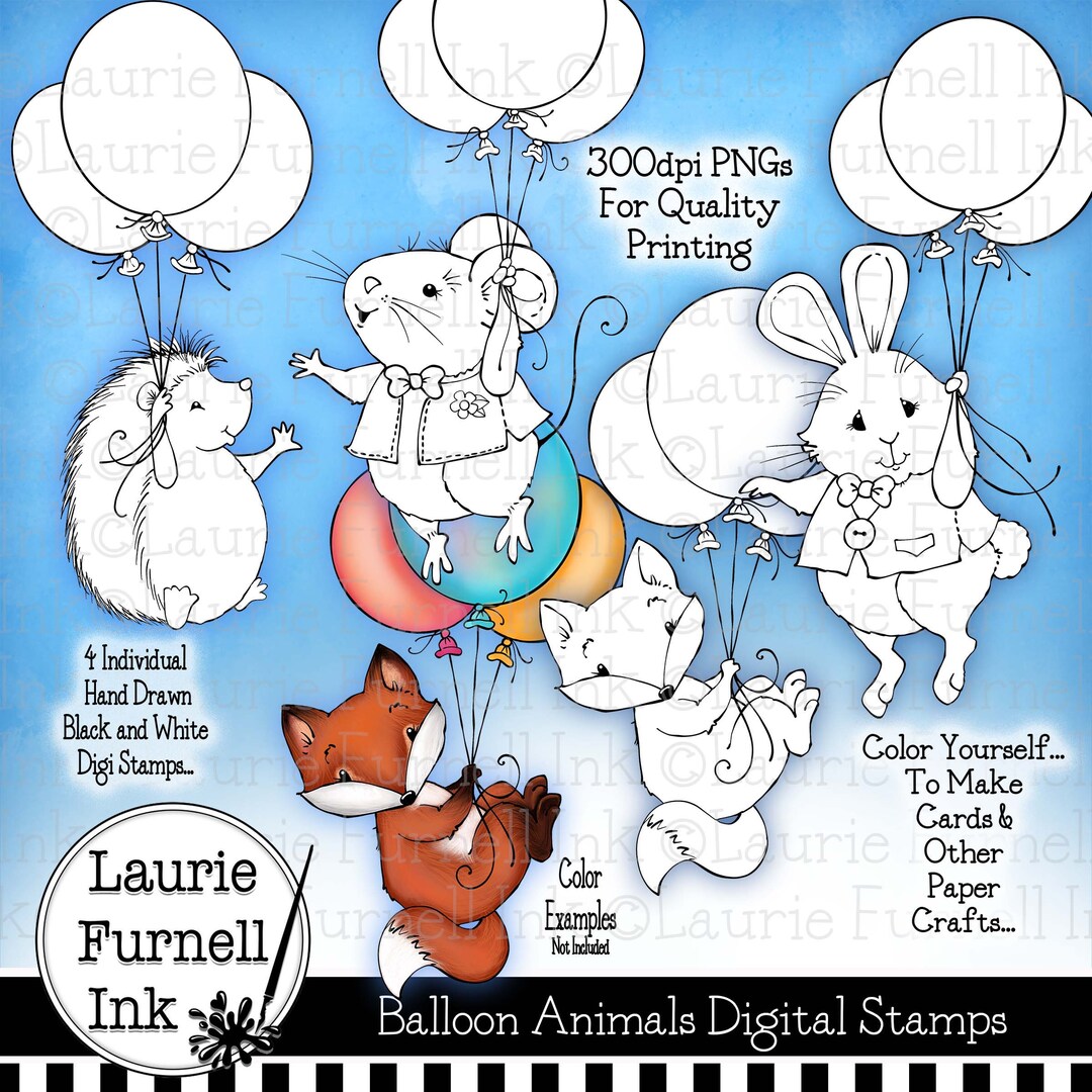 Animal Digital Stamp, Hedgehog Digital Stamp, Fox Digital Stamp, Bunny ...