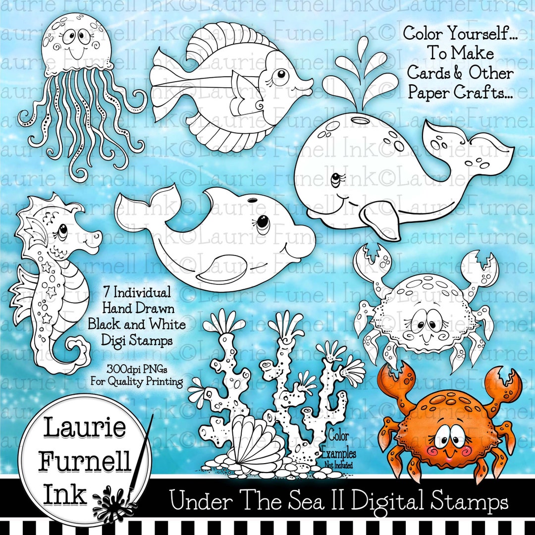 Under the Sea Digital Stamp, Fish Digital Stamp, Digi Stamp, Coloring ...