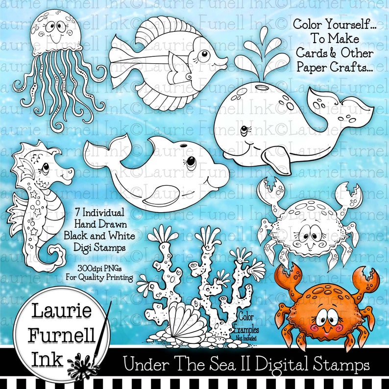 Under the Sea Digital Stamp Fish Digital Stamp Digi Stamp - Etsy