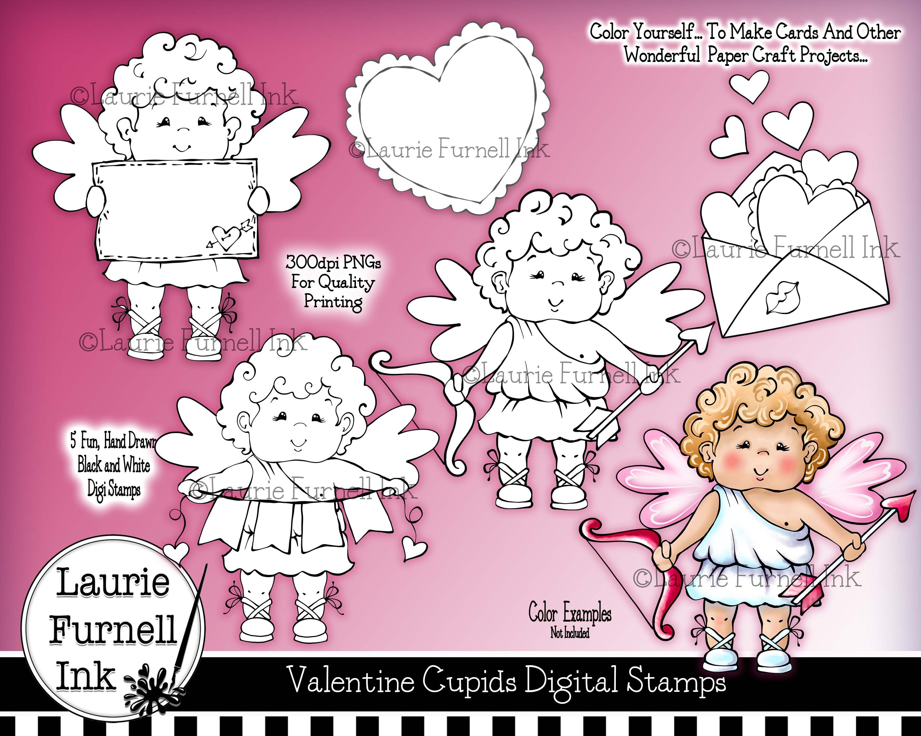 Valentine Cupid Digi Stamp Valentine Clip Art Valentine Line - Etsy