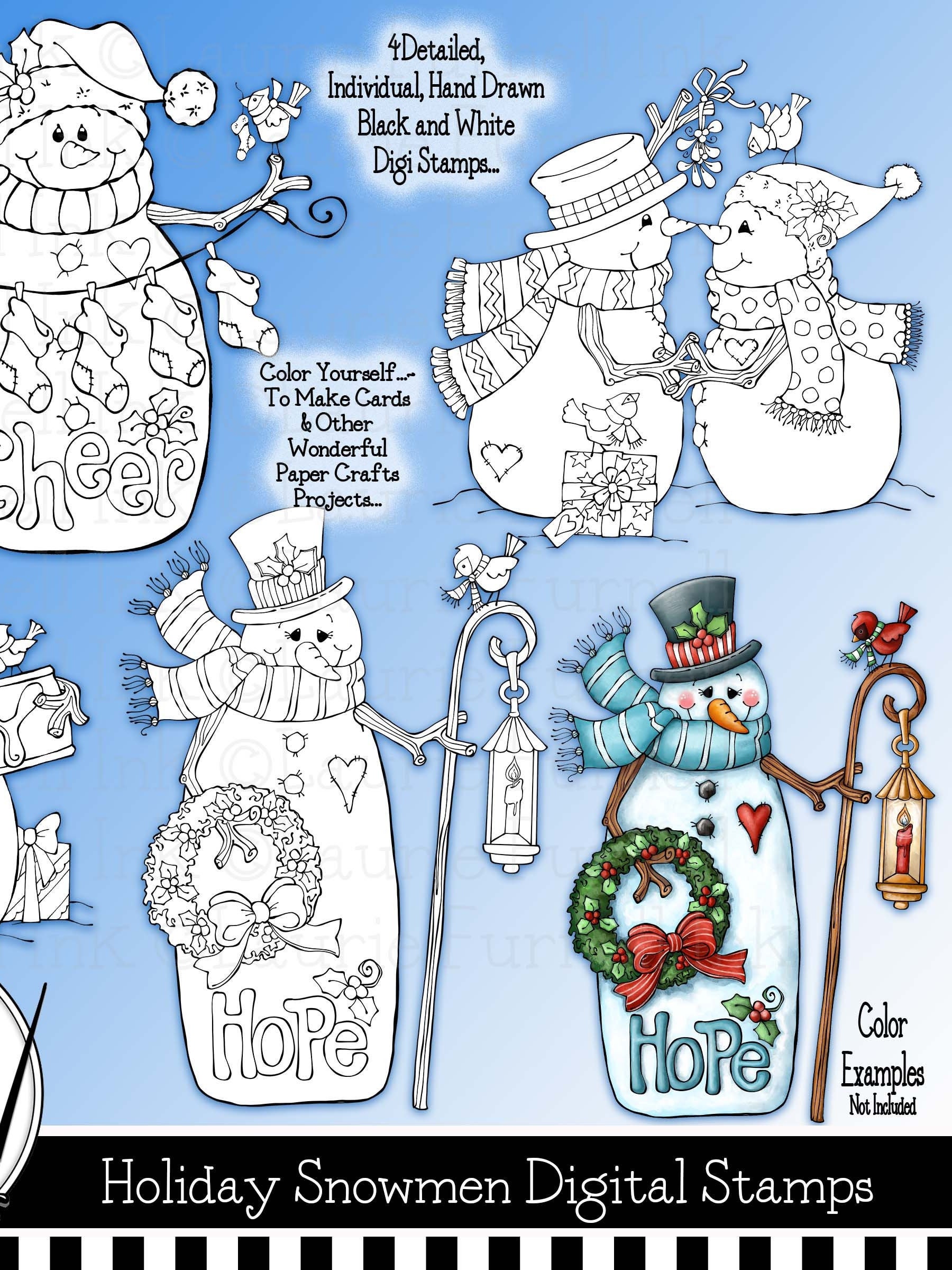 Snowman Digital Stamps/winter Digital Stamps/under the - Etsy