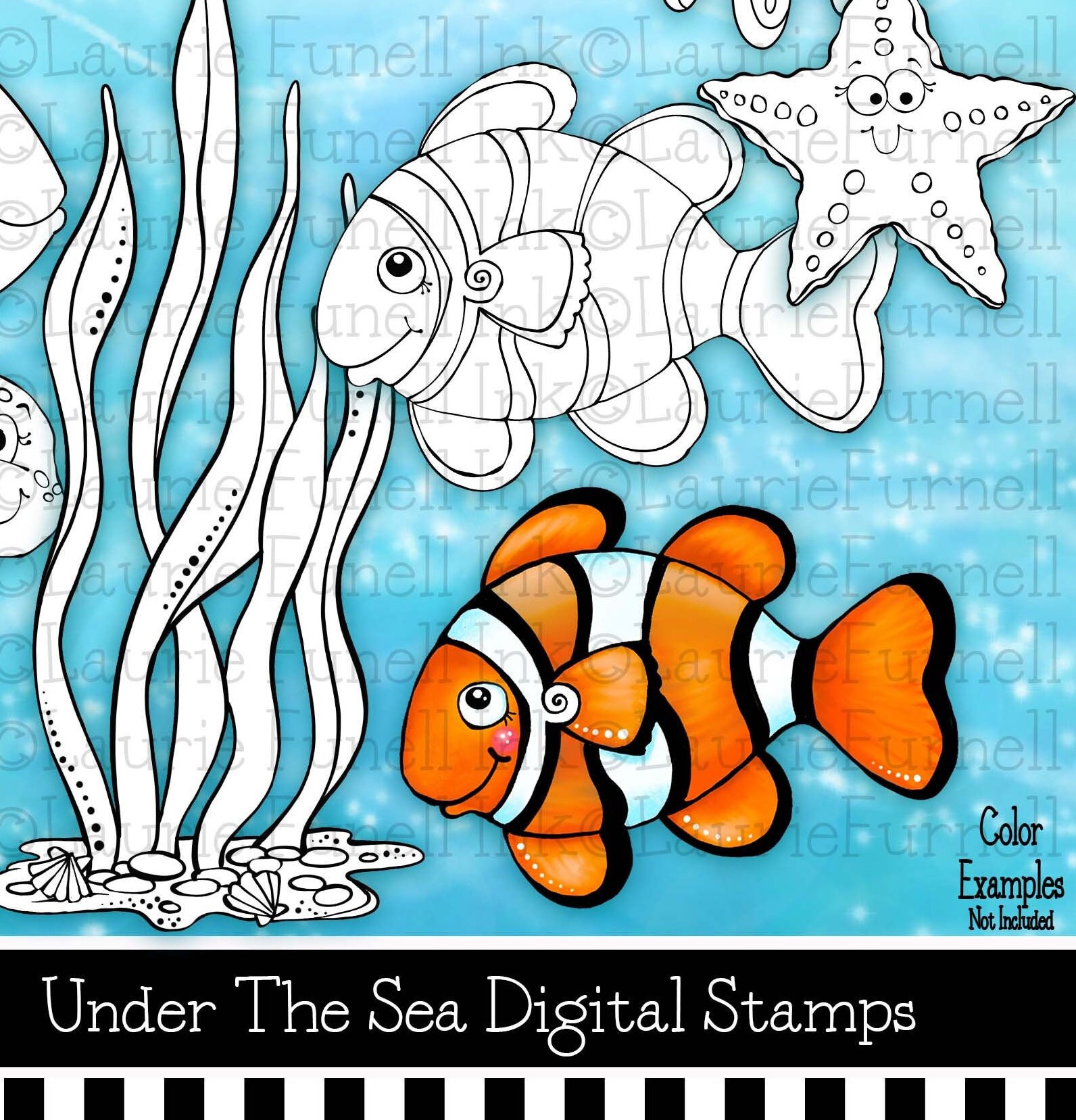 Sea Creature Digital Stamps Cute Fish Digital Stamps Digi | Etsy