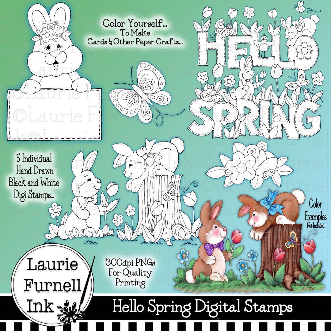 Spring Digital Stamps,bunny Digital Stamps,hello Spring Stamp,digital ...