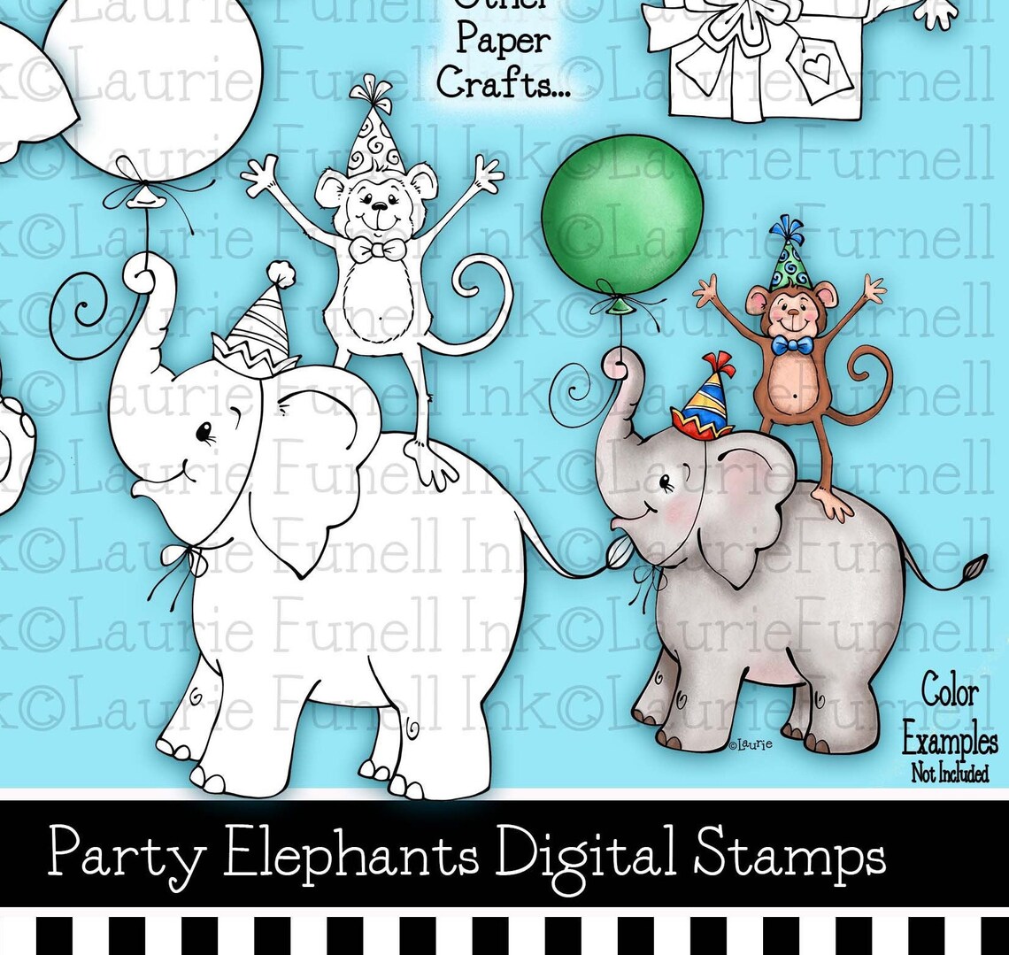 Elephant Digital Stamps Party Animal Digital Stamps Digi | Etsy