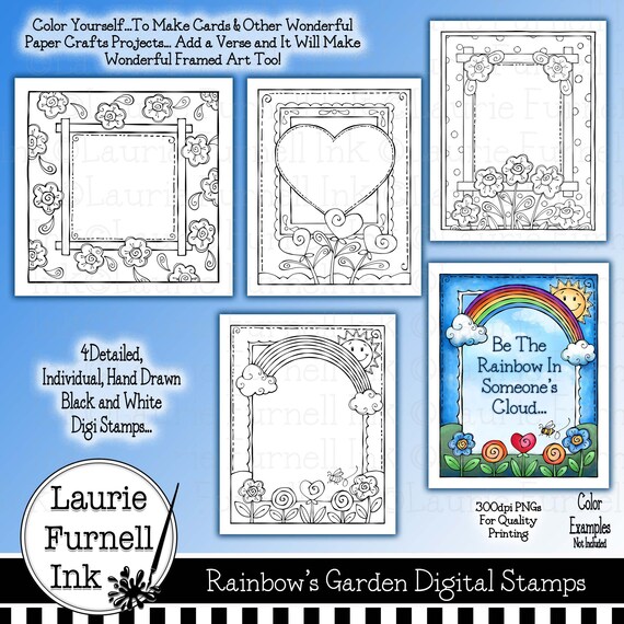 Rainbow Digital Stamp Rainbow Frame Digi Stamp Floral | Etsy