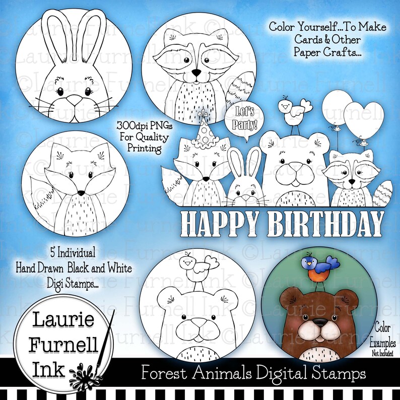 Forest Animal Digital Stamp Laurie Furnell Birthday Digital - Etsy