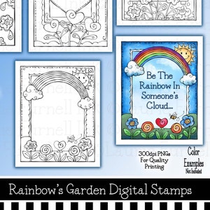 Rainbow Digital Stamp Rainbow Frame Digi Stamp Floral - Etsy