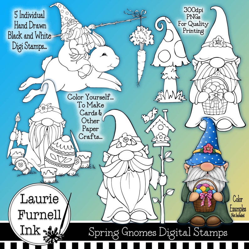 Spring Gnomes Stamps Gnome Stamps. Gnome Digi Stamps Black - Etsy