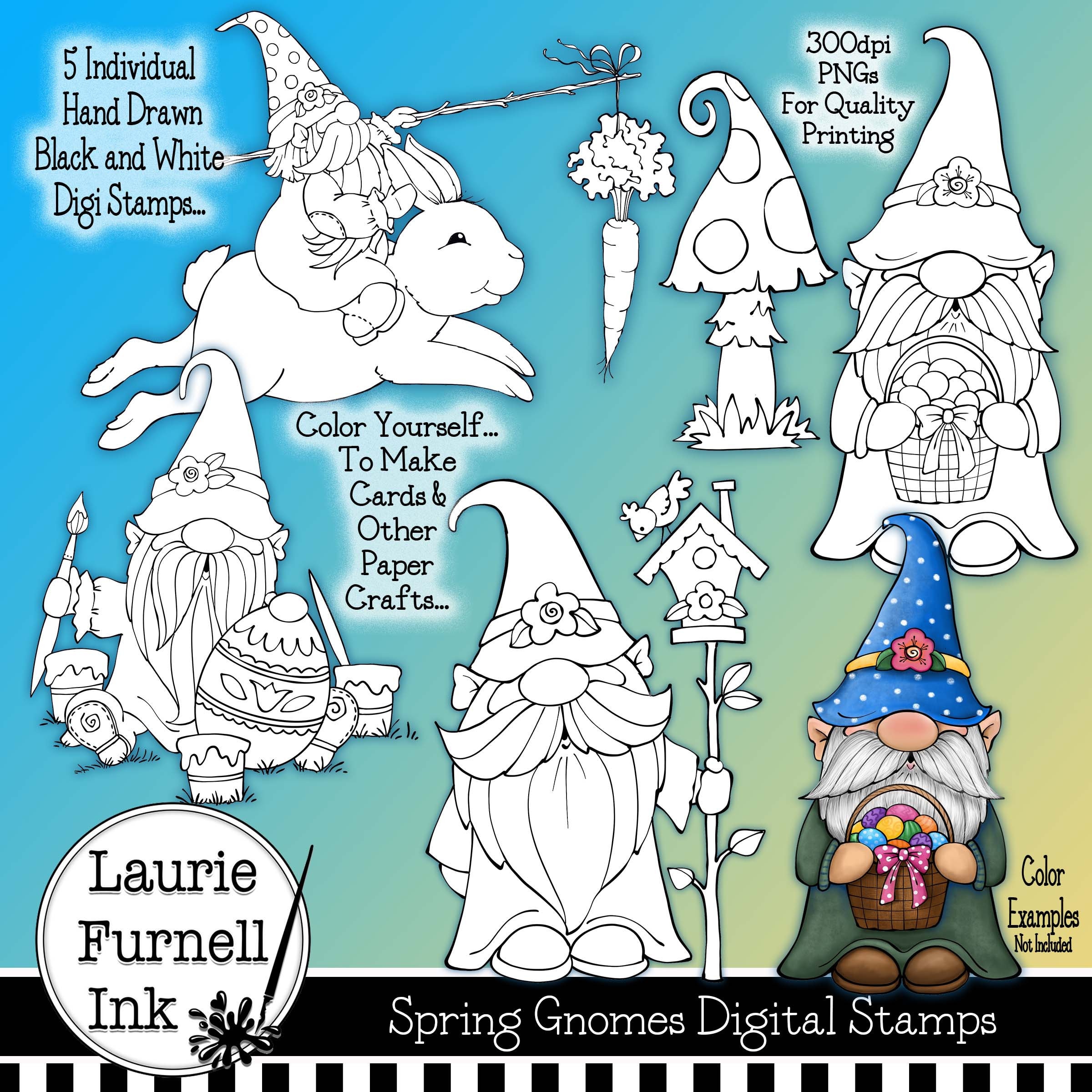 Spring Gnomes Stamps Gnome Stamps. Gnome Digi Stamps Black - Etsy