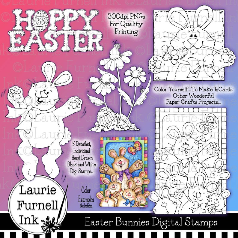 Easter Bunny Digital Stamps Easter Digi Stamps Bunny Digital - Etsy