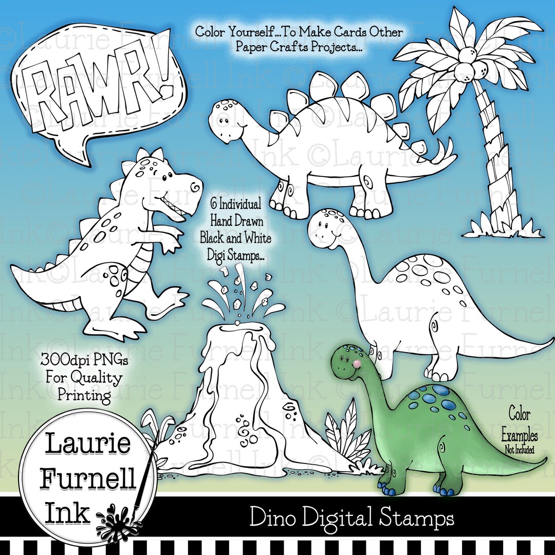 Dinosaur Digital Stamps, Dino Digis, T-rex Digital Stamp, Laurie ...